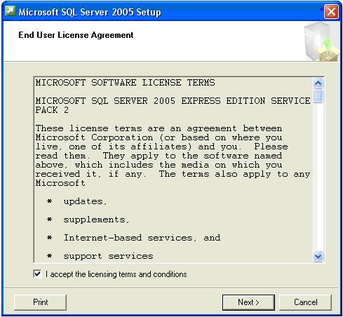 Configuration pour l'installation manuelle de Microsoft SQL 2005