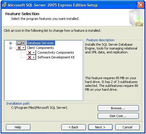 Configuration pour l'installation manuelle de Microsoft SQL 2005