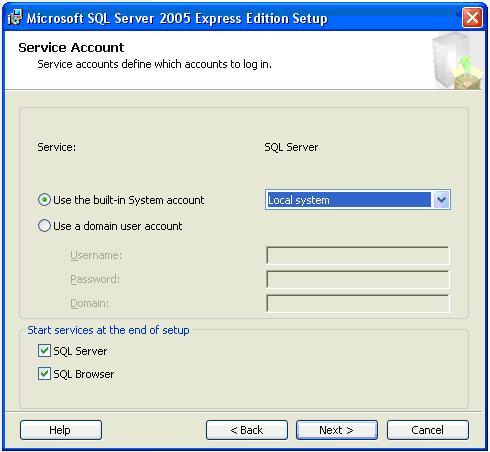 Configuration pour l'installation manuelle de Microsoft SQL 2005