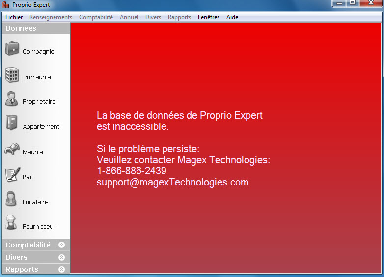 Base de données de Proprio Expert est inaccessible